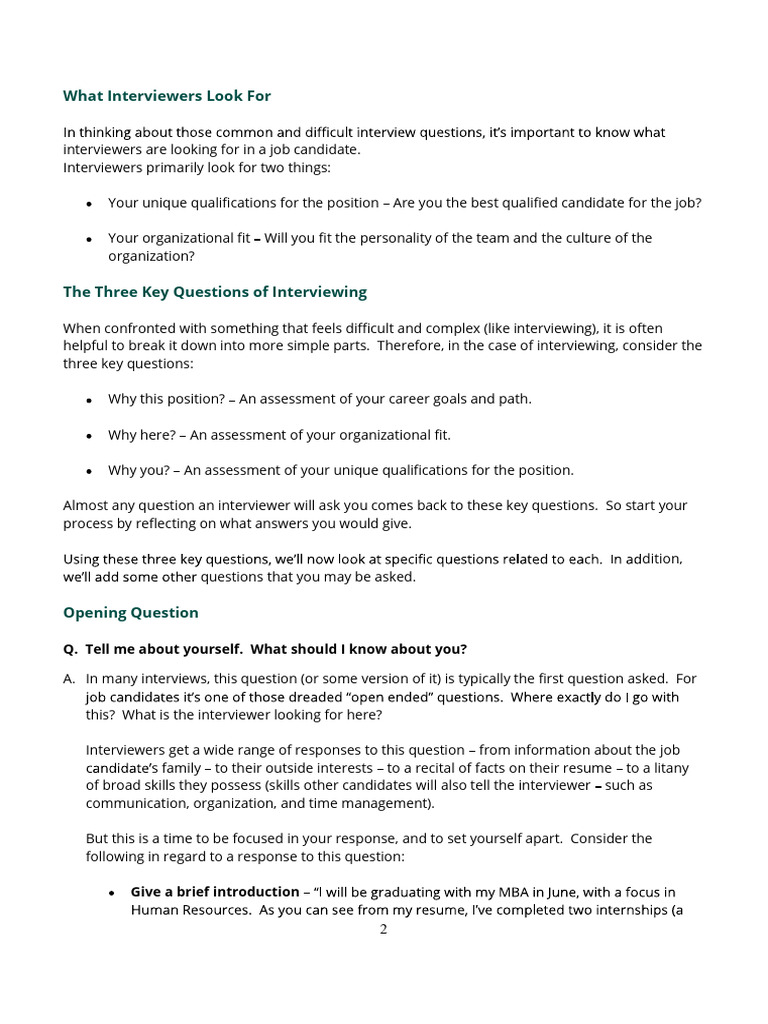 Common Interview Questions - Updated | PDF | Leadership | Experience