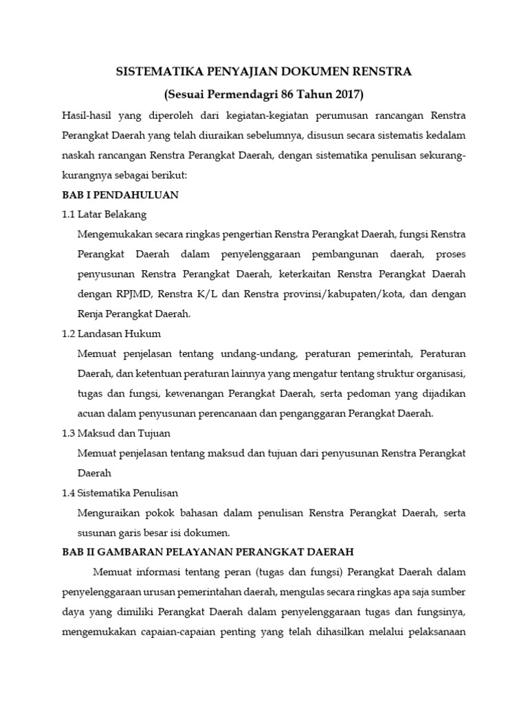 Sistematika Penyajian Dokumen Renstra | PDF