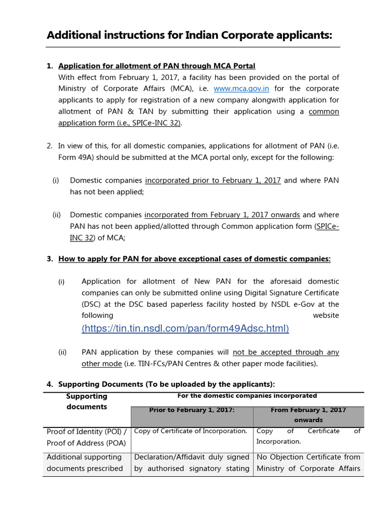 Additional Instructions For Corporate Applicants | PDF