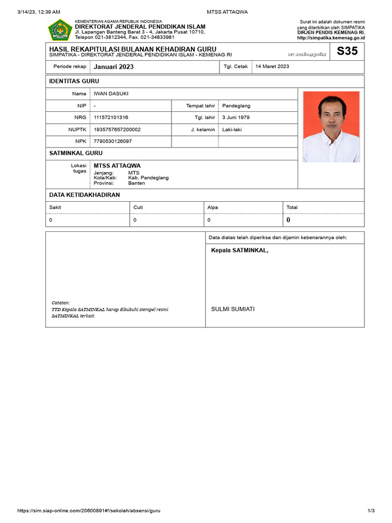 Absen Januari-Februari 2023 - Iwan Dasuki | PDF