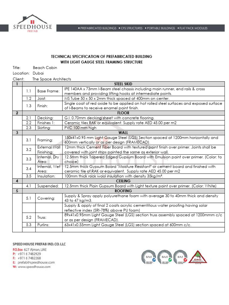 PREFAB SPECIFICATION - The Space Architects | PDF