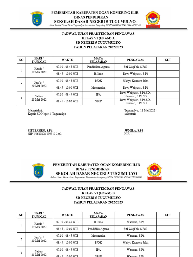 Jadwal Ujian Praktek Dan Pengawas Ujian Praktek | PDF