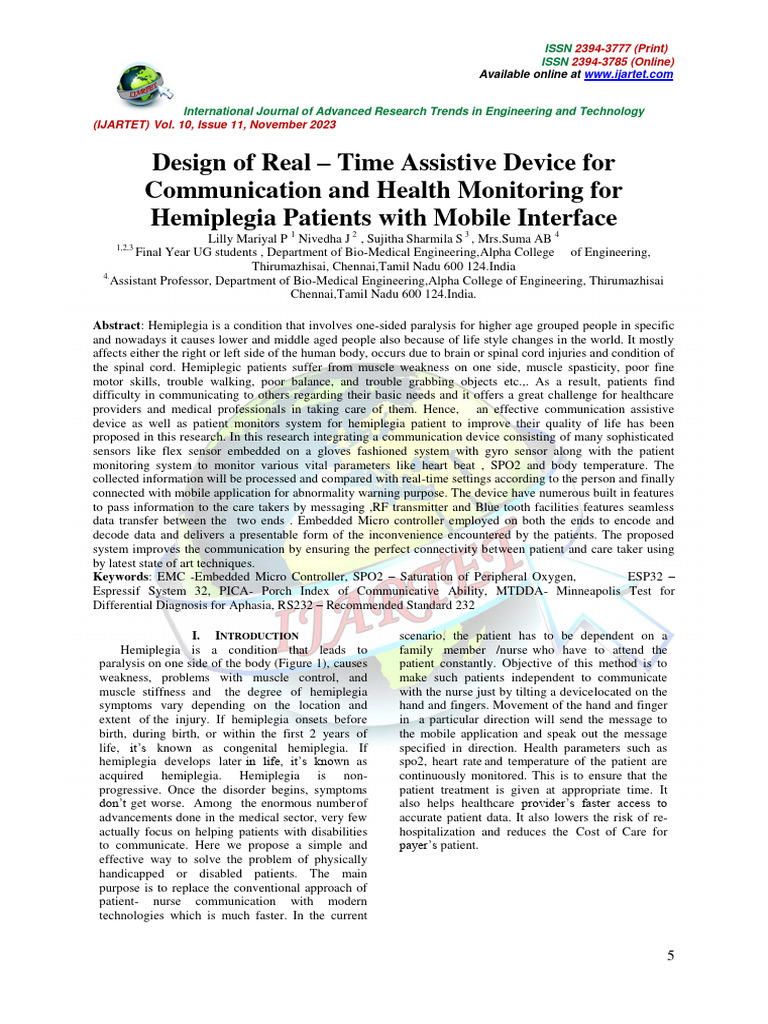 Design of Real Time Assistive Device for Communication and Health Monitoring for Hemiplegia ...