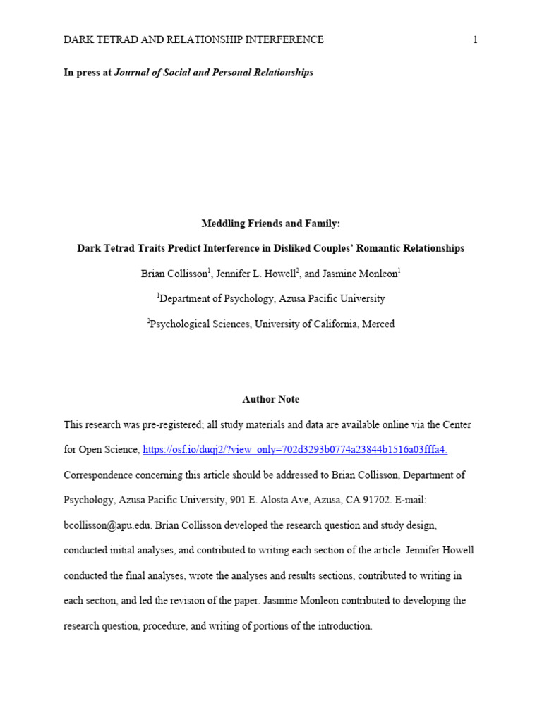 Meddling Friendsand Family | PDF | Dark Triad | Psychological Concepts