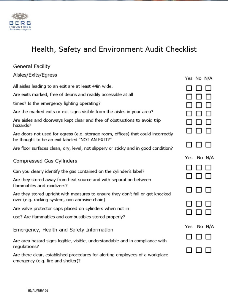 HSE Audit Checklist for Oil & Gas Facilities | PDF | Technology & Engineering