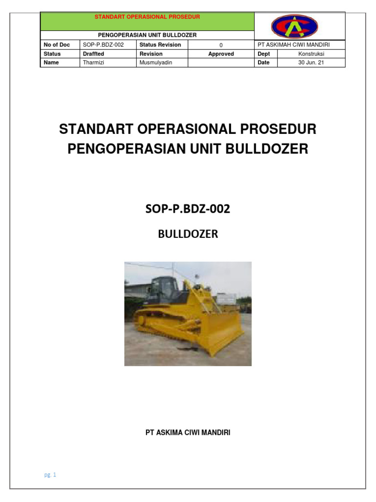SOP Pengoperasian Dozer | PDF
