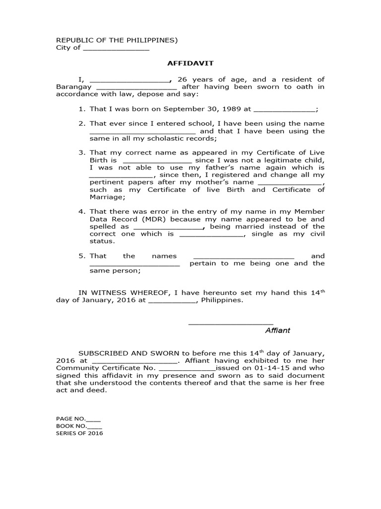 Affid. of Discrepancy-Name in MDR | PDF | Social Science