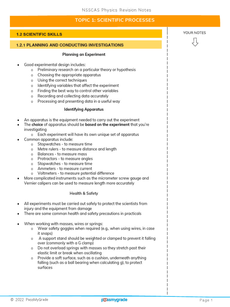 NSSCO Physics - 1.2 Scientific Skills | PDF
