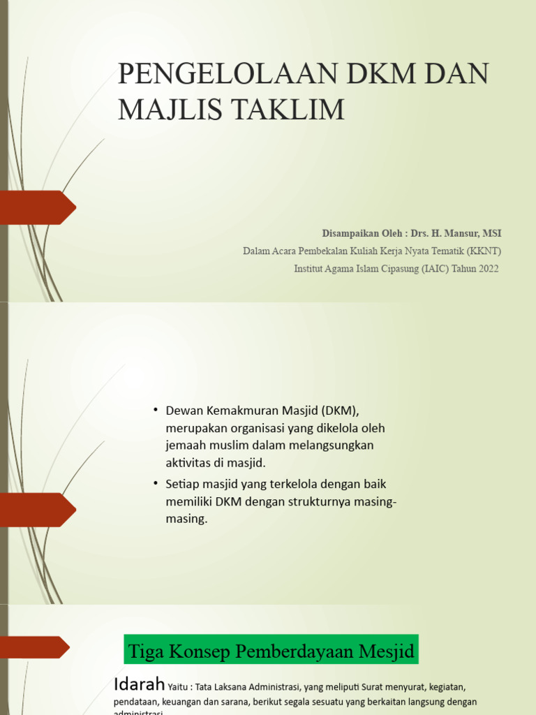 Pengelolaan Dkm Dan Majlis Taklim | PDF