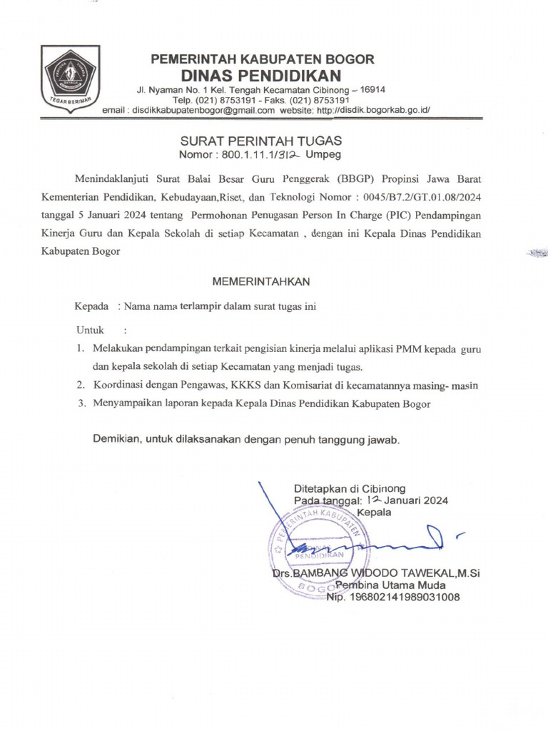 Surat Perintah PIC Pendampingan PMM | PDF
