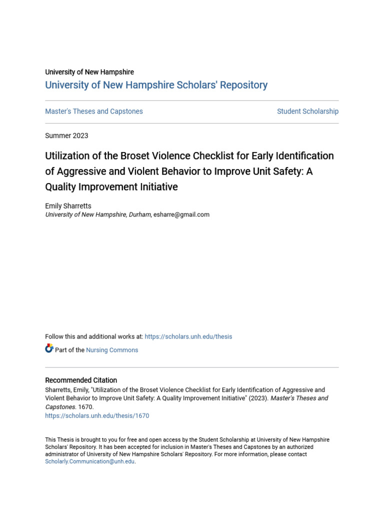 Utilization of the Broset Violence Checklist for Early Identifica | PDF ...