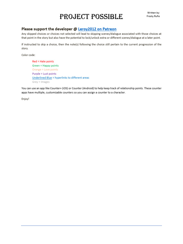 Project Possible Walkthrough v0.5 | PDF