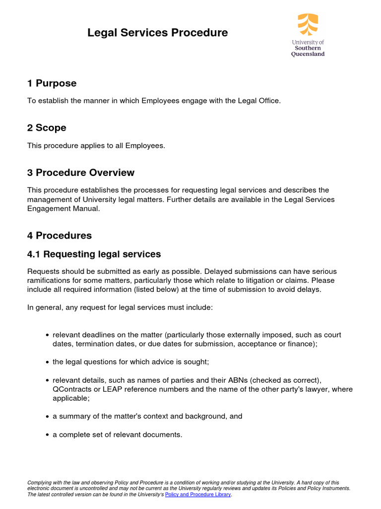 Requesting Legal Services Procedure | PDF | Lawyer | Employment