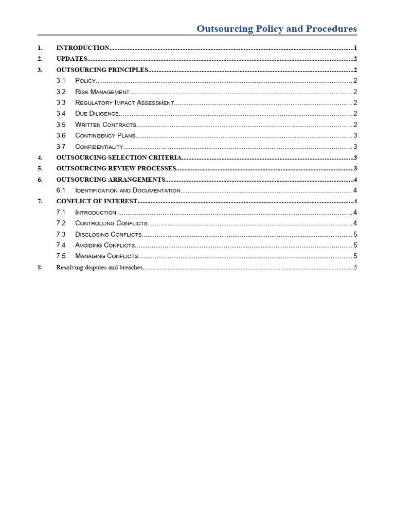 Outsourcing Policy and Procedures | PDF | Outsourcing | Conflict Of Interest