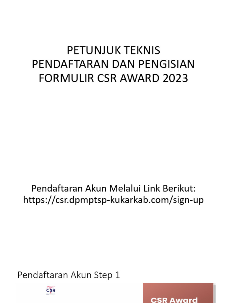 Petunjuk Teknis Pendaftaran Dan Pengisian Formulir CSR Award | PDF