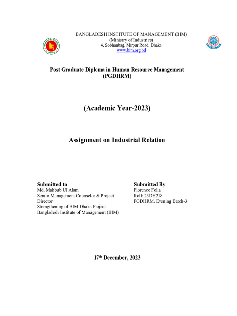 Industrial Relation Assignment | PDF