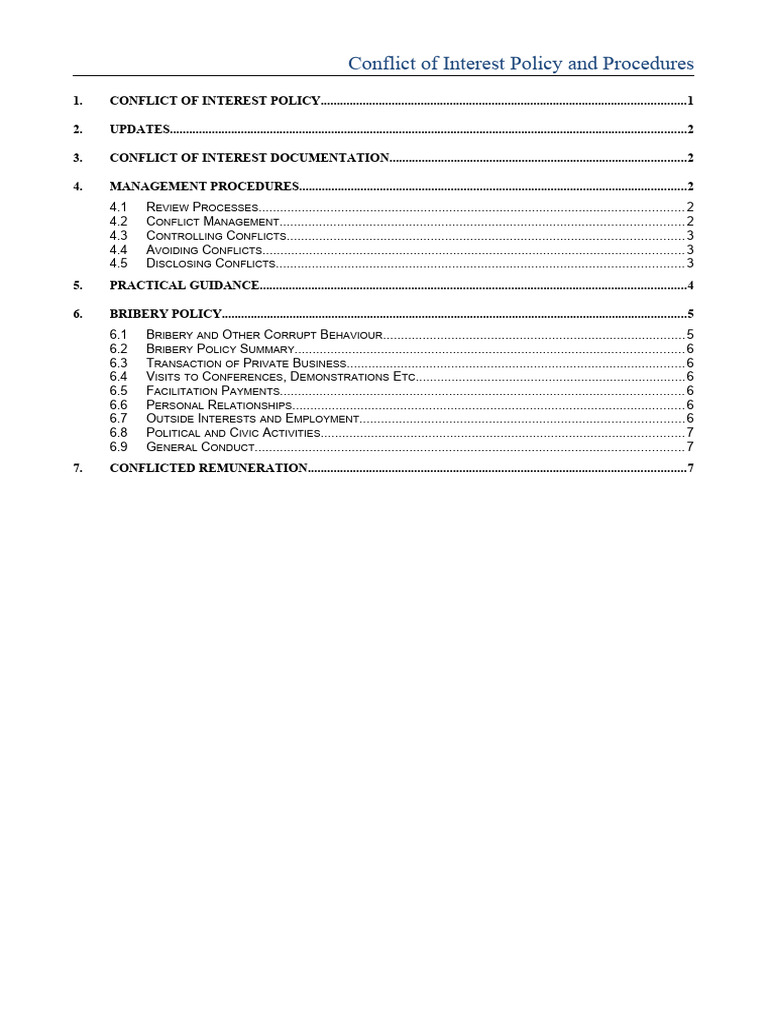 Conflict of Interest Policy and Procedures | PDF