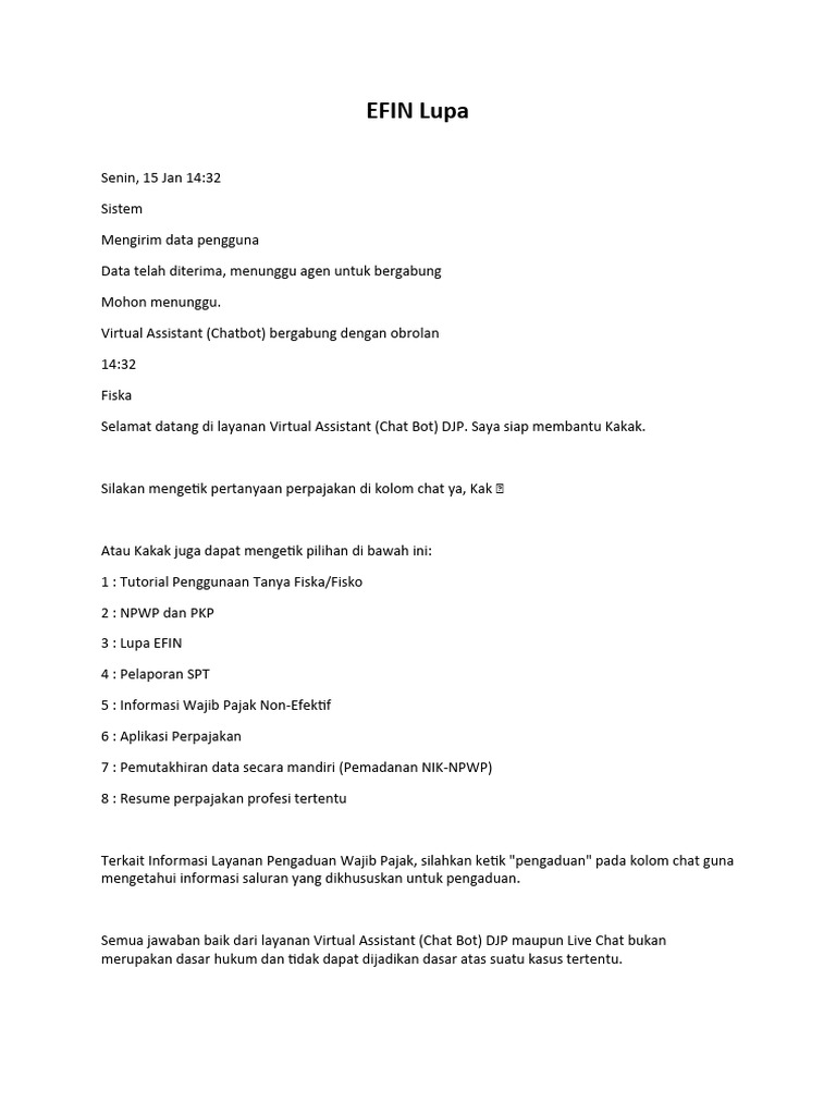Cara Mengatasi Lupa EFIN Pajak | PDF