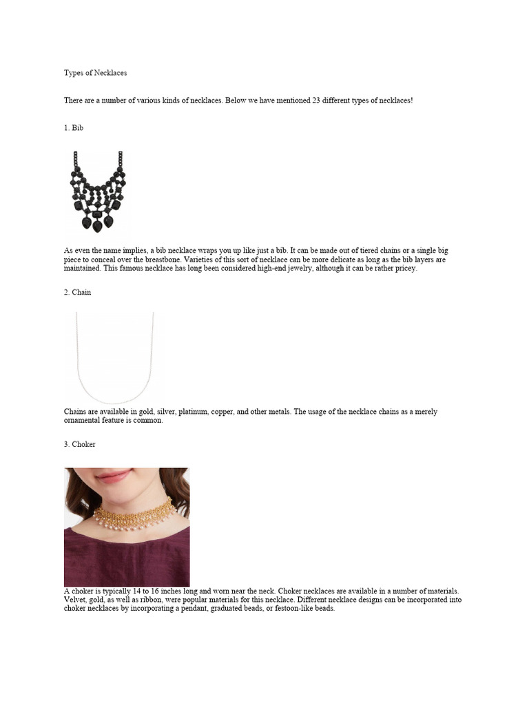 The Different Types of Necklaces | PDF | Necklace | Jewellery