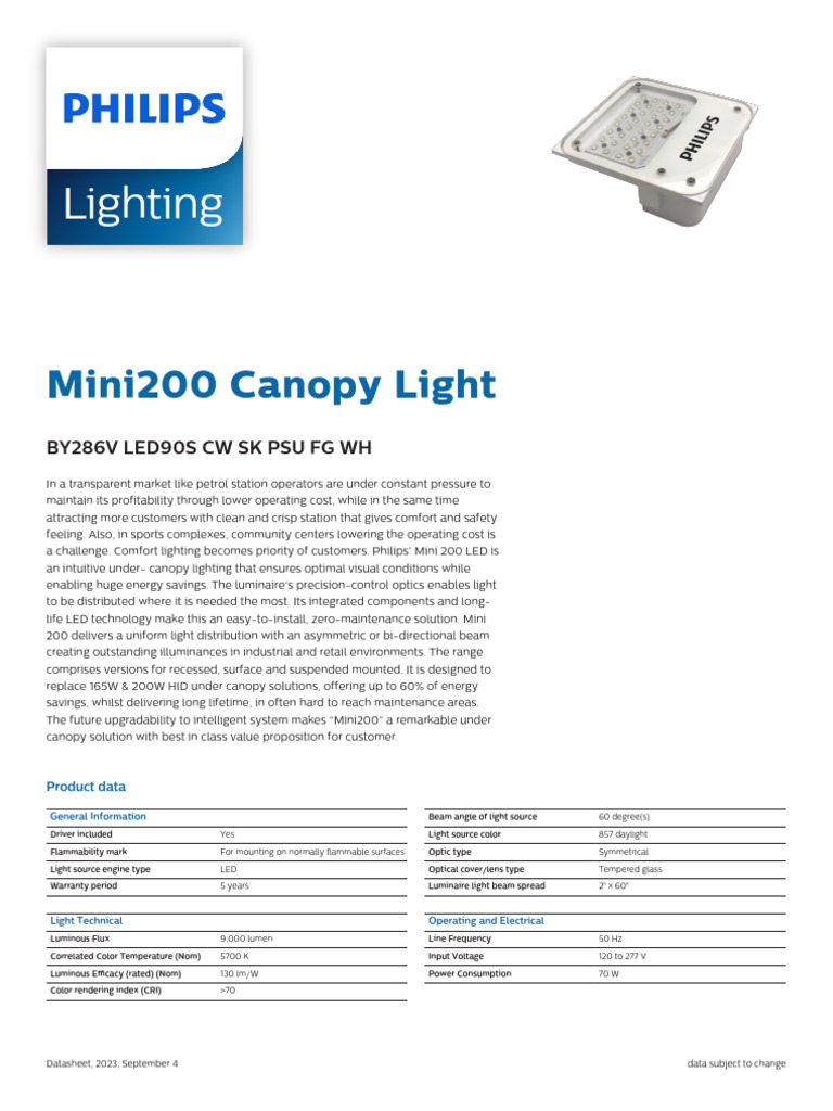 Mini200 Canopy Light - Philips | PDF | Lighting | Light Emitting Diode