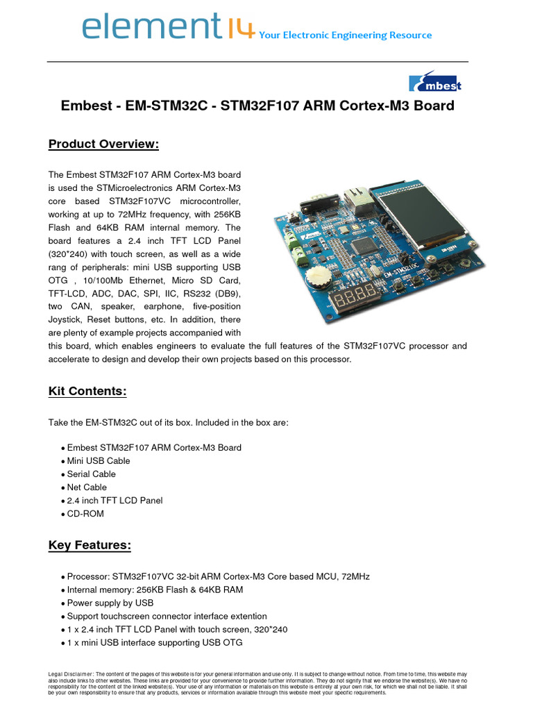Embest - EM-STM32C - STM32F107 ARM Cortex-M3 Board: Product Overview | PDF