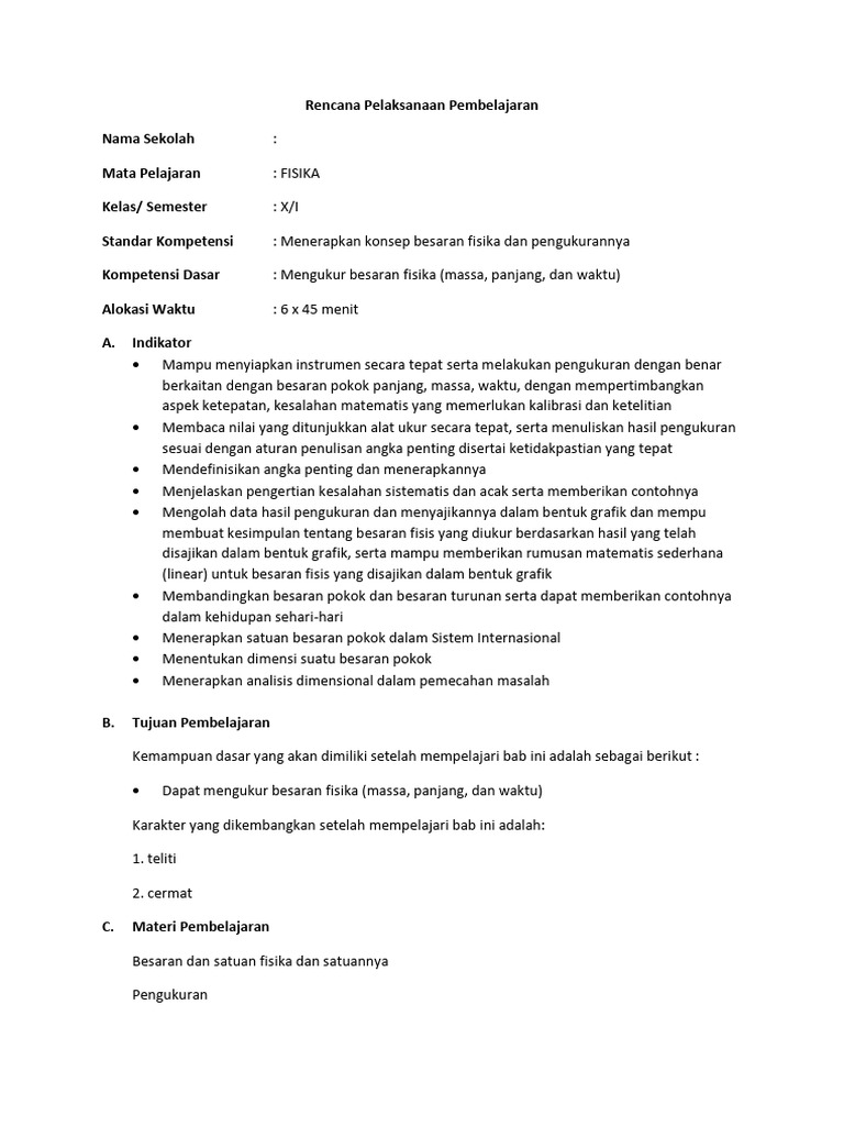 RPP Besaran Dan Pengukuran | PDF | Karier & Perkembangan | Seni