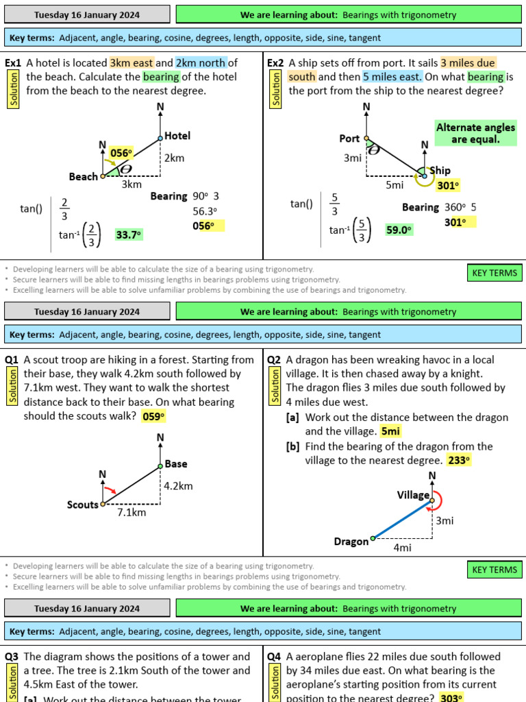 2 10 Bearings And Trig Pdf Trigonometry Trigonometric Functions