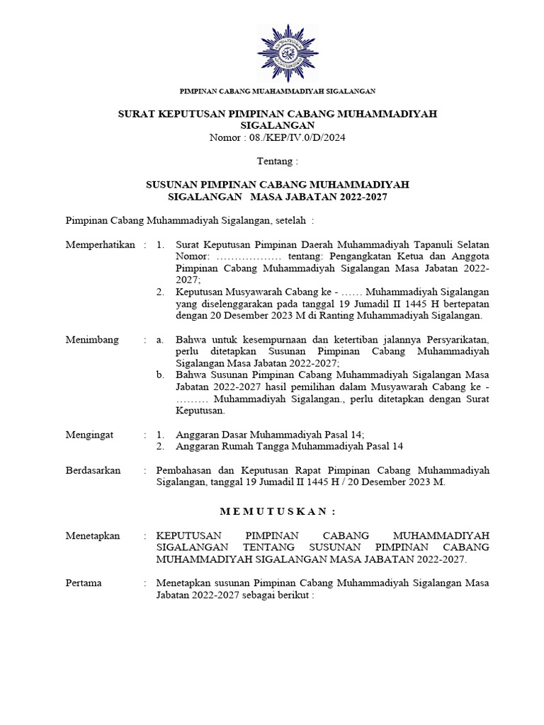 Susunan Pimpinan Muhammadiyah 2022-2027 | PDF