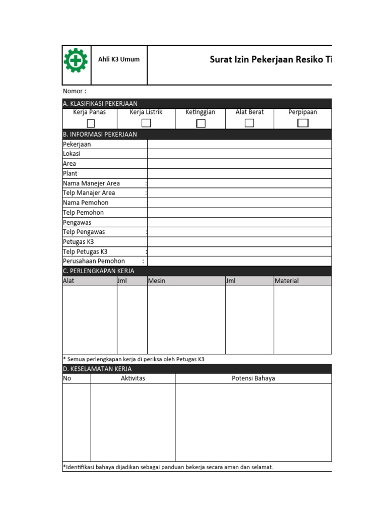 Form Surat Izin Kerja-resiko Ketinggian | PDF