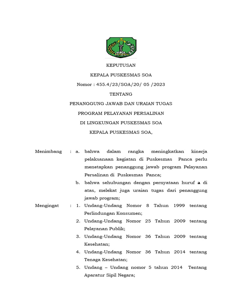 SK Pelayanan Persalinan | PDF