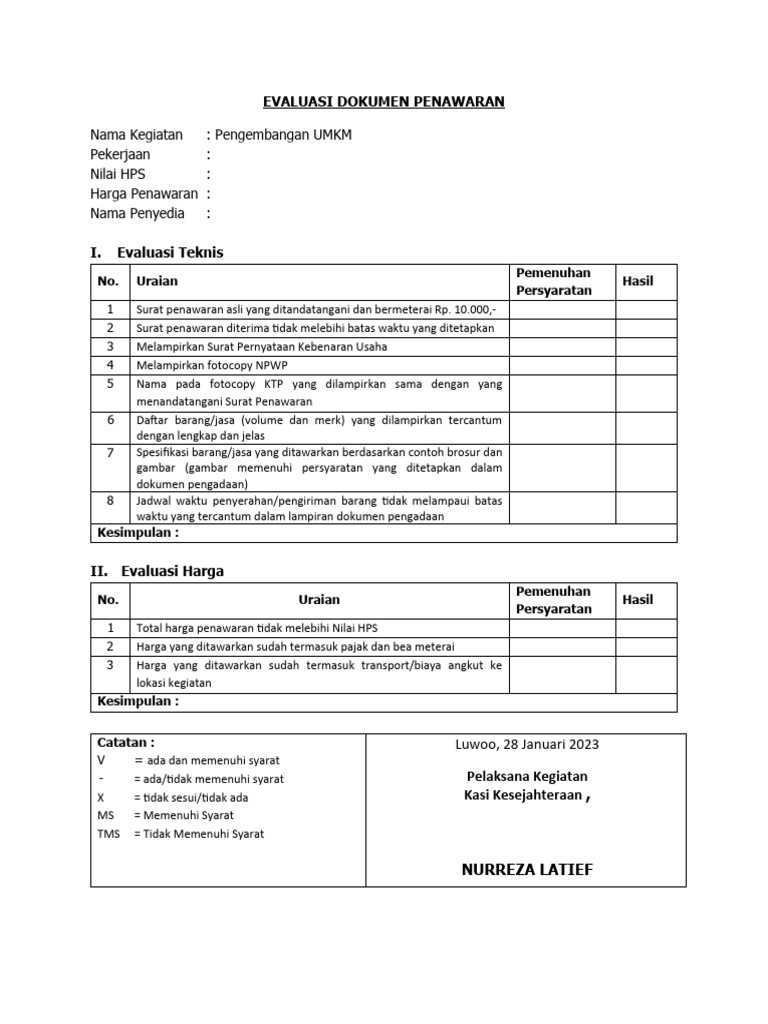 Evaluasi Dokumen Penawaran | PDF