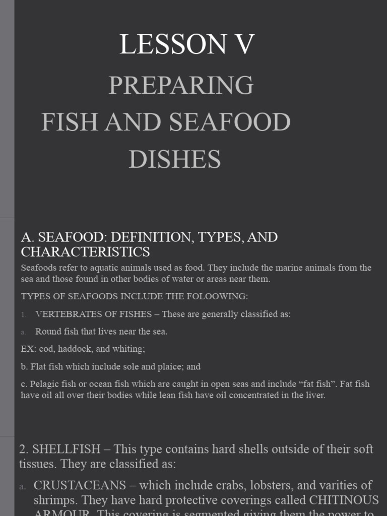 Lesson V Preparing Fish and Seafood Dishes | PDF