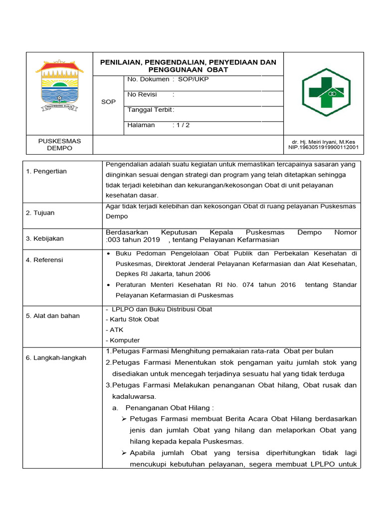 8.2.1.1 SPO PENILAIAN, PEMGENDALIAN, PENYEDIAAN, PENGGUNAAN OBAT BR Fix | PDF