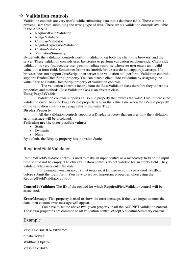 Validation Controls | PDF | Dynamic Web Page | Computing Validation Controls | PDF | Dynamic Web Page | Computing