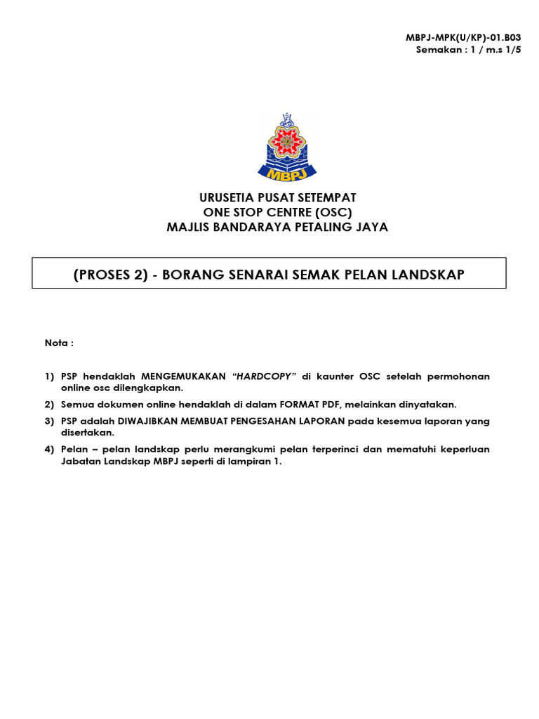 3A-OSC - BORANG PERMOHONAN KELULUSAN PELAN LANDSKAP-march 2021 | PDF