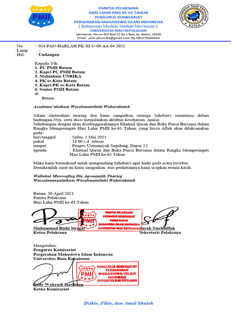 Surat Undangan Harlah Pmii | PDF | Karier & Perkembangan