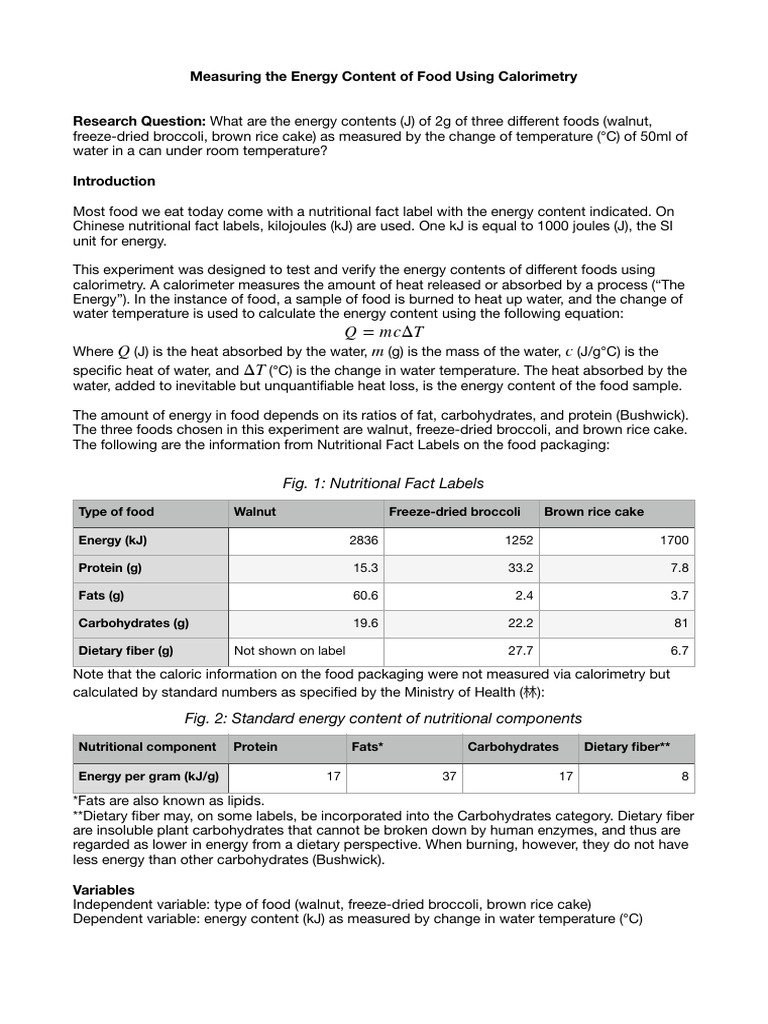 Food Calorimetry Lab Report | PDF