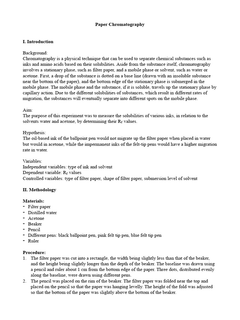 Paper Chromatography Report (Chemistry) | PDF