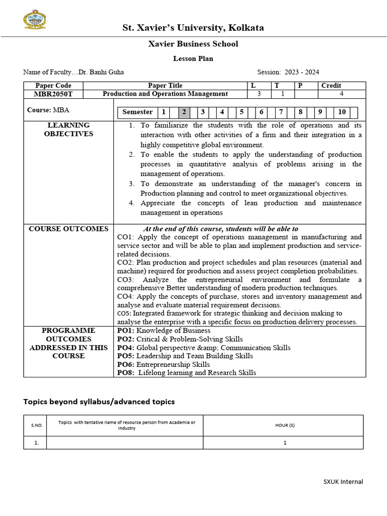 MBR2050T - POM - Lesson Plan | PDF | Art