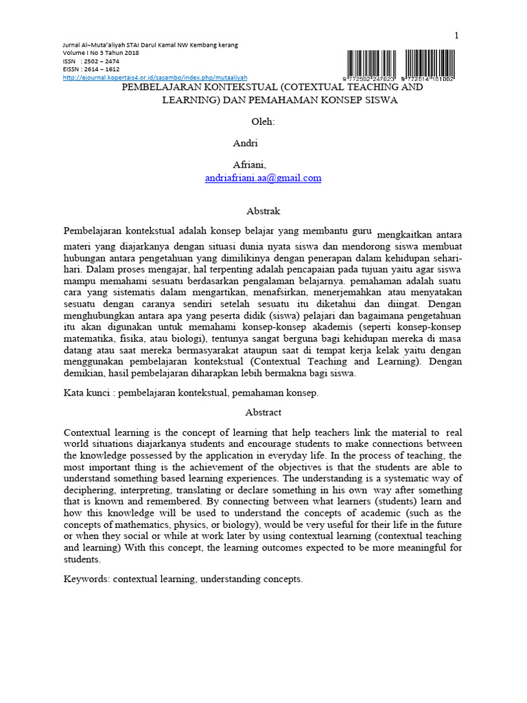 Pembelajaran Kontekstual | PDF | Kesehatan Holistik