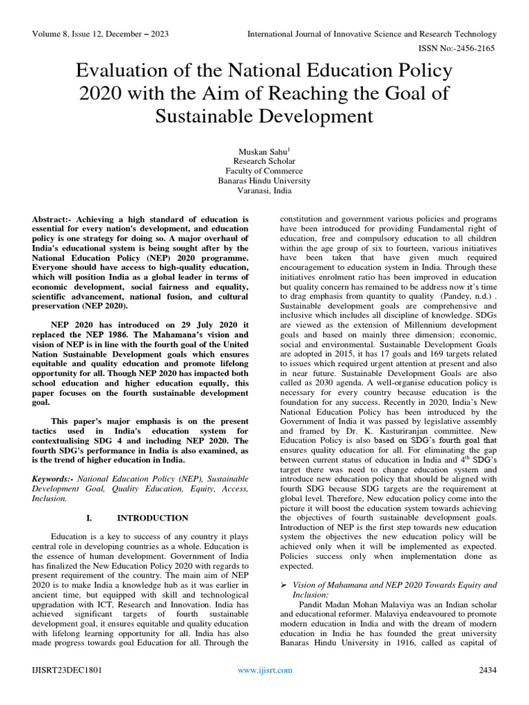 Evaluation of The National Education Policy 2020 With The Aim of ...