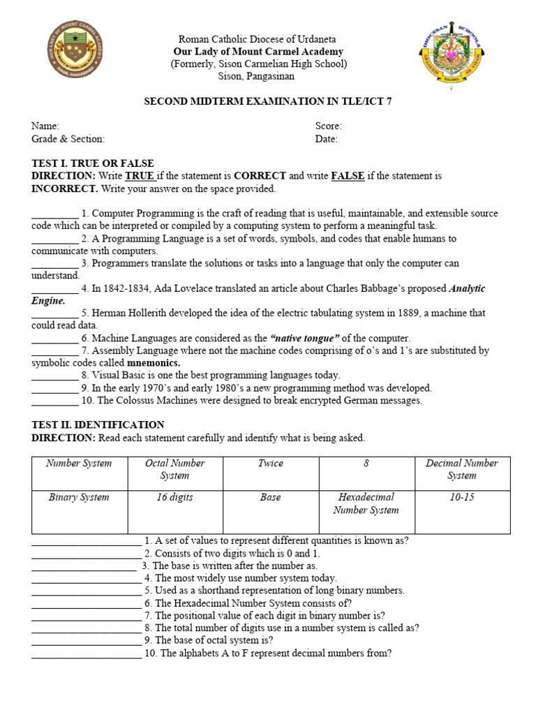 Grade 7 TLE/ICT Exam Answer Sheet | PDF | Computer Programming ...