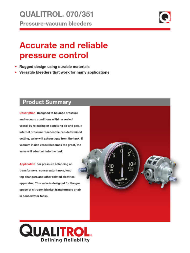 Accurate and Reliable Pressure Control: Qualitrol 070/351 | PDF ...