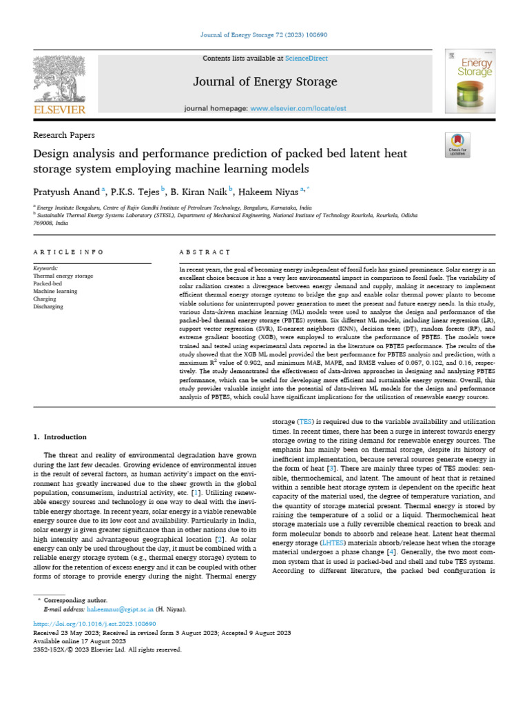 Design Analysis and Performance Prediction of Packed Bed Latent Heat Storage System Employing ...