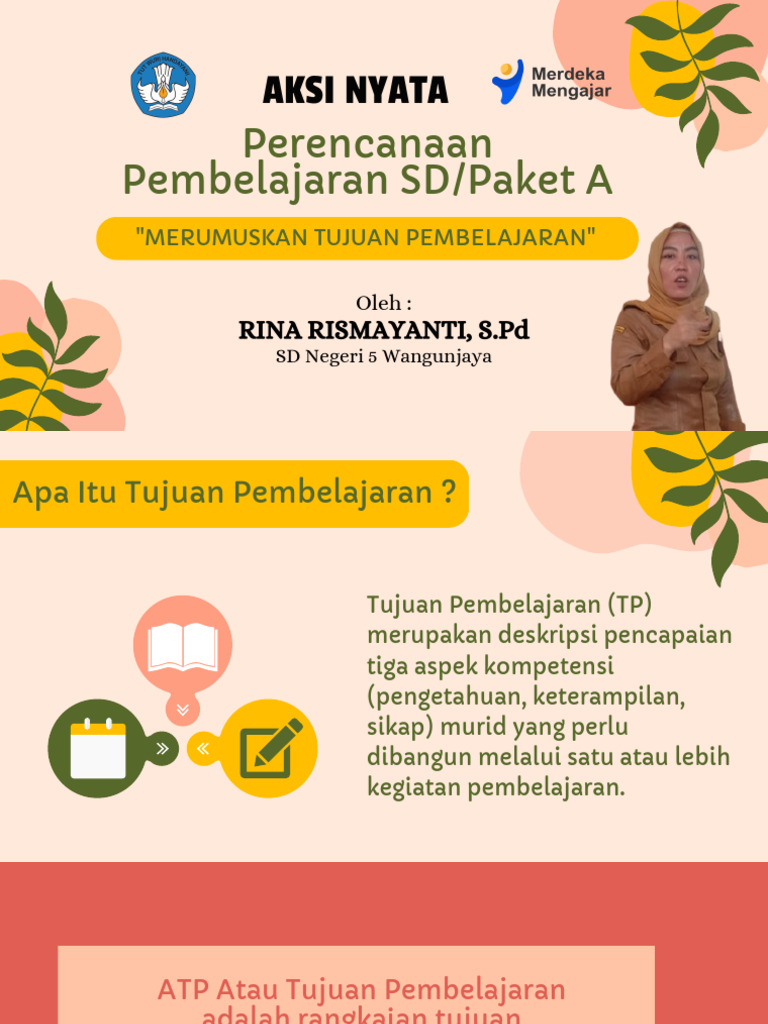 Perencanaan Pembelajaran SD MERUMUSKAN TUJUAN PEMBELAJARAN RINA | PDF