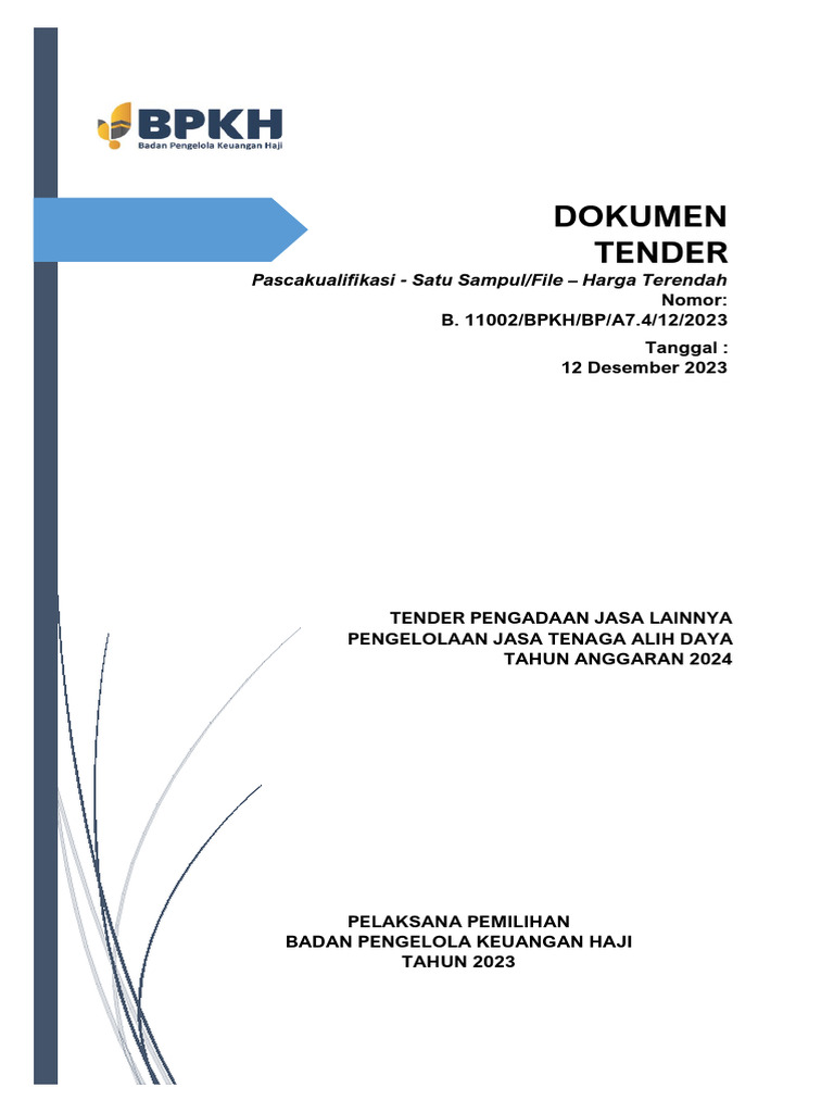 Dokumen Tender Pengadaan Tenaga Alih Daya 2024 | PDF | Bisnis | Hukum