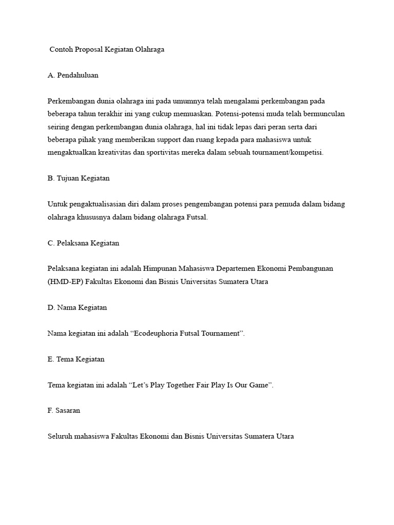 Contoh Proposal Kegiatan Olahraga | PDF