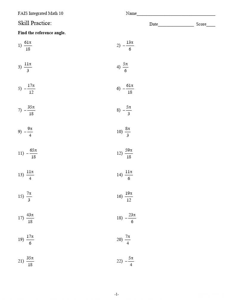 Reference Angles Worksheet | PDF