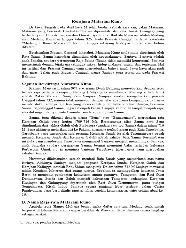 Kerajaan Mataram Kuno | PDF
