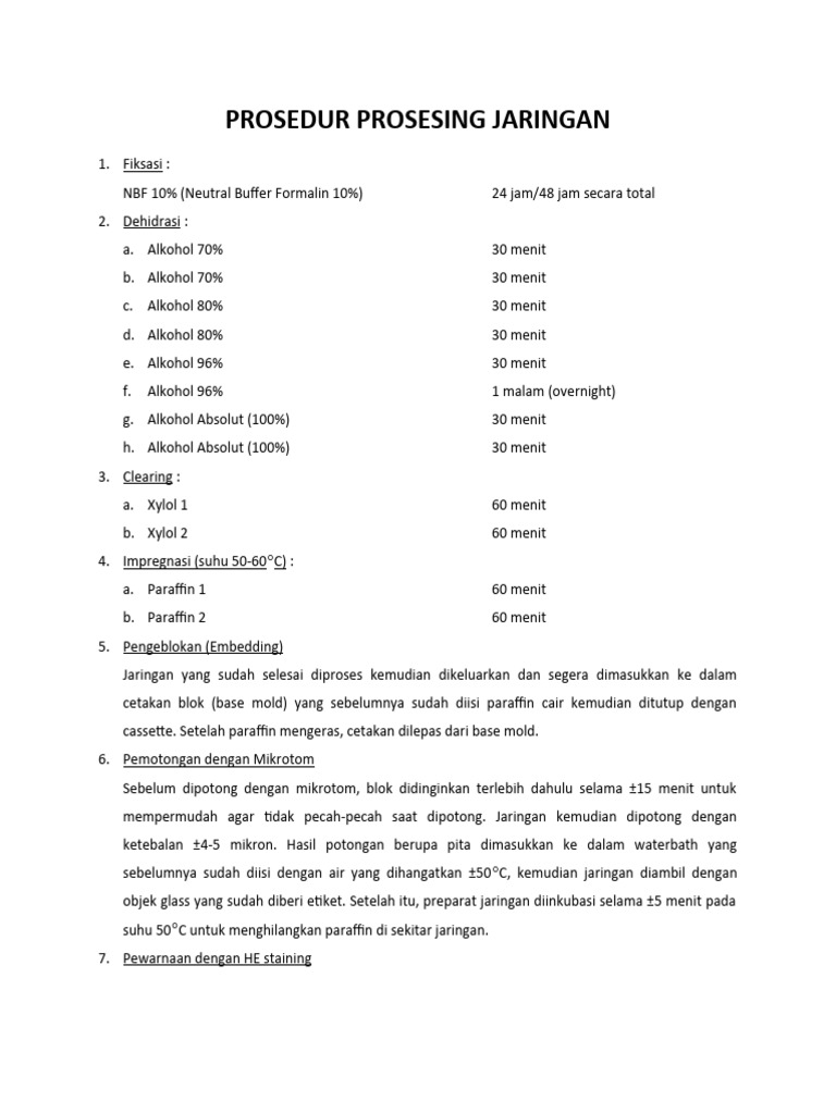 Prosedur Prosesing Jaringan Fix | PDF